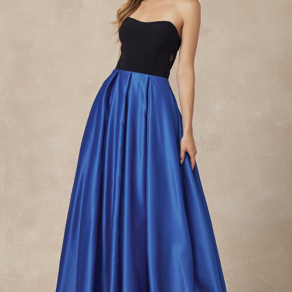 Strapless Colorblock Satin Ball Gown | Two-Tone Formal Evening Dress ...