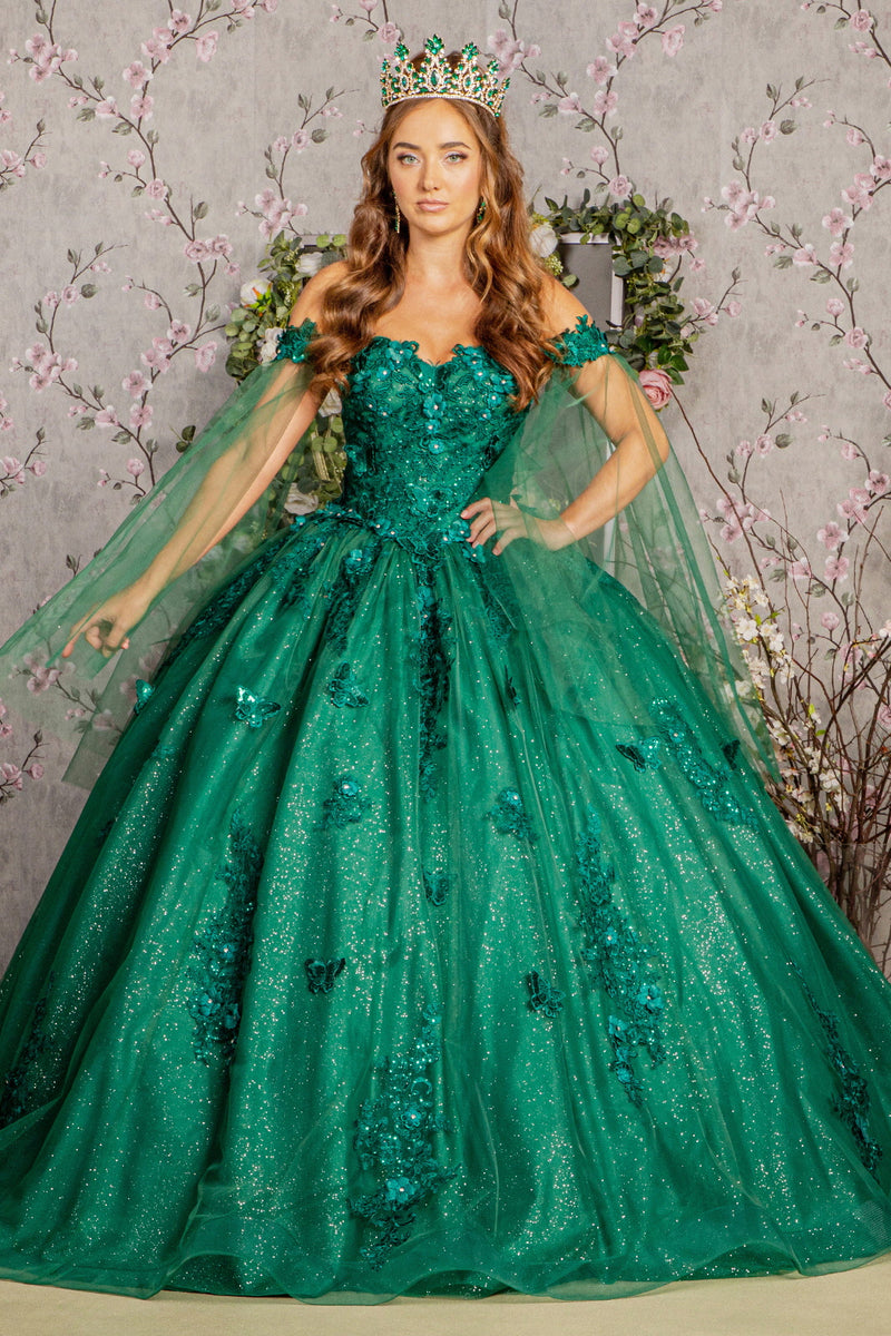 Jewel Glitter Mesh Quincenera Gown Detachable Side Mesh Drapes GLGL318 ...
