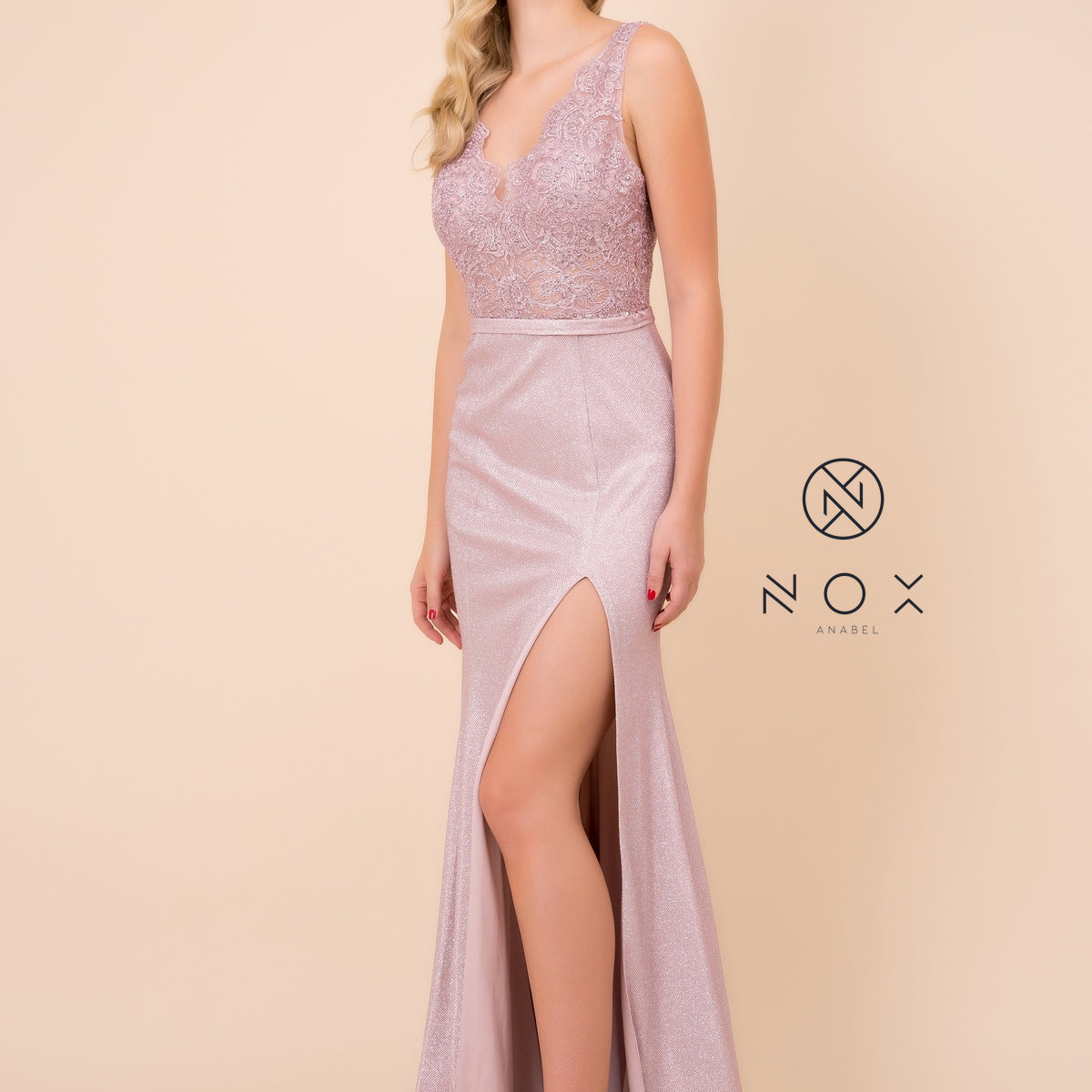 Elegant V-Neck Lace Top Prom Dress with Side Slit | Turquoise, Pink ...